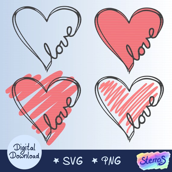 Plotter File heart With Love SVG Lineart PNG - Etsy