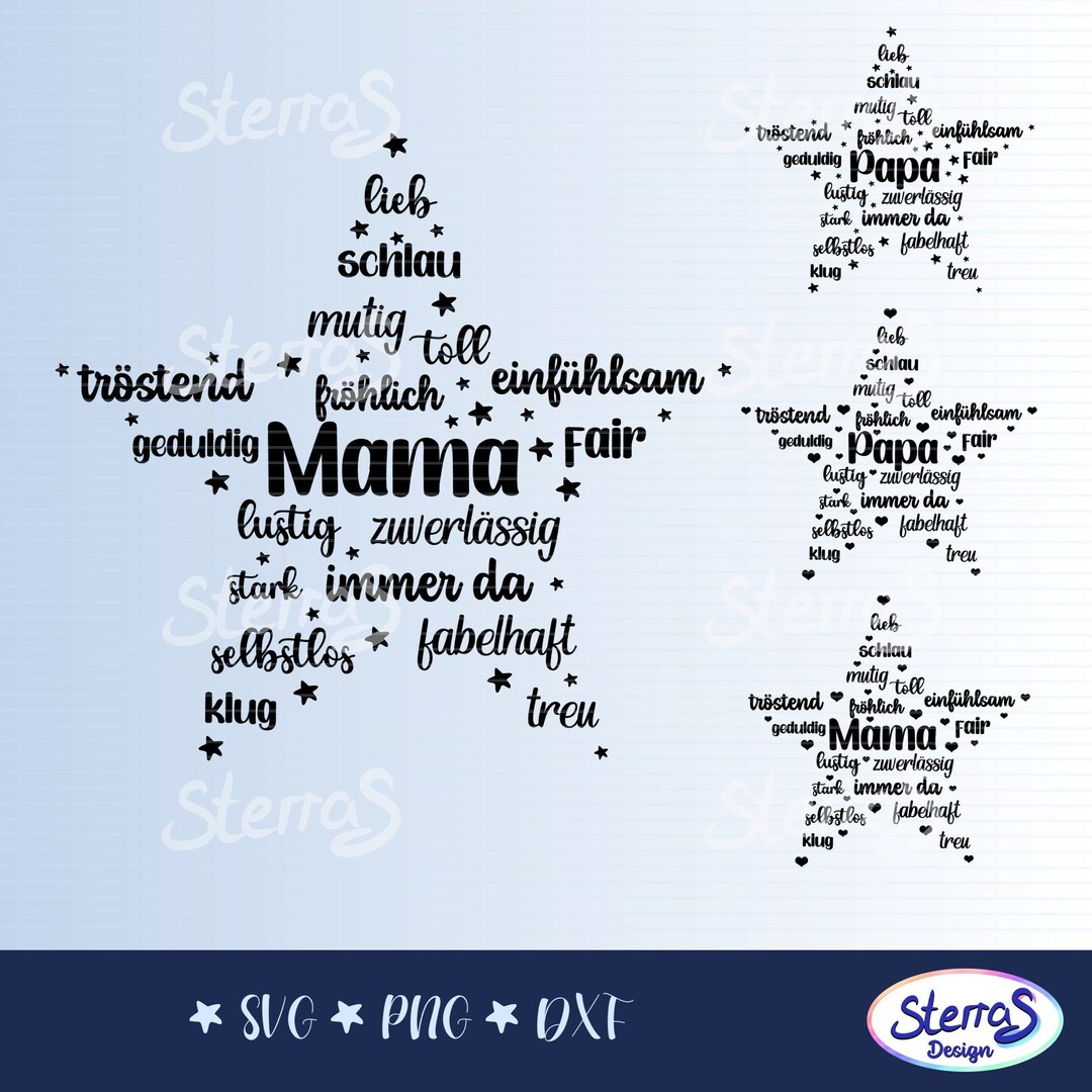Plotterdatei Mama Papa, SVG DXF PNG, Muttertag Vatertag, sternfirm, Stern, Herz - Etsy.de