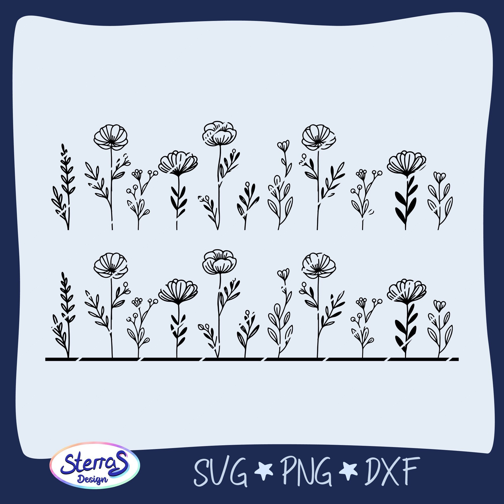 Plotterdatei Blumenwiese, SVG DXF PNG, digitale Datei Frühling Blumen, Floral Natur, plotten ...