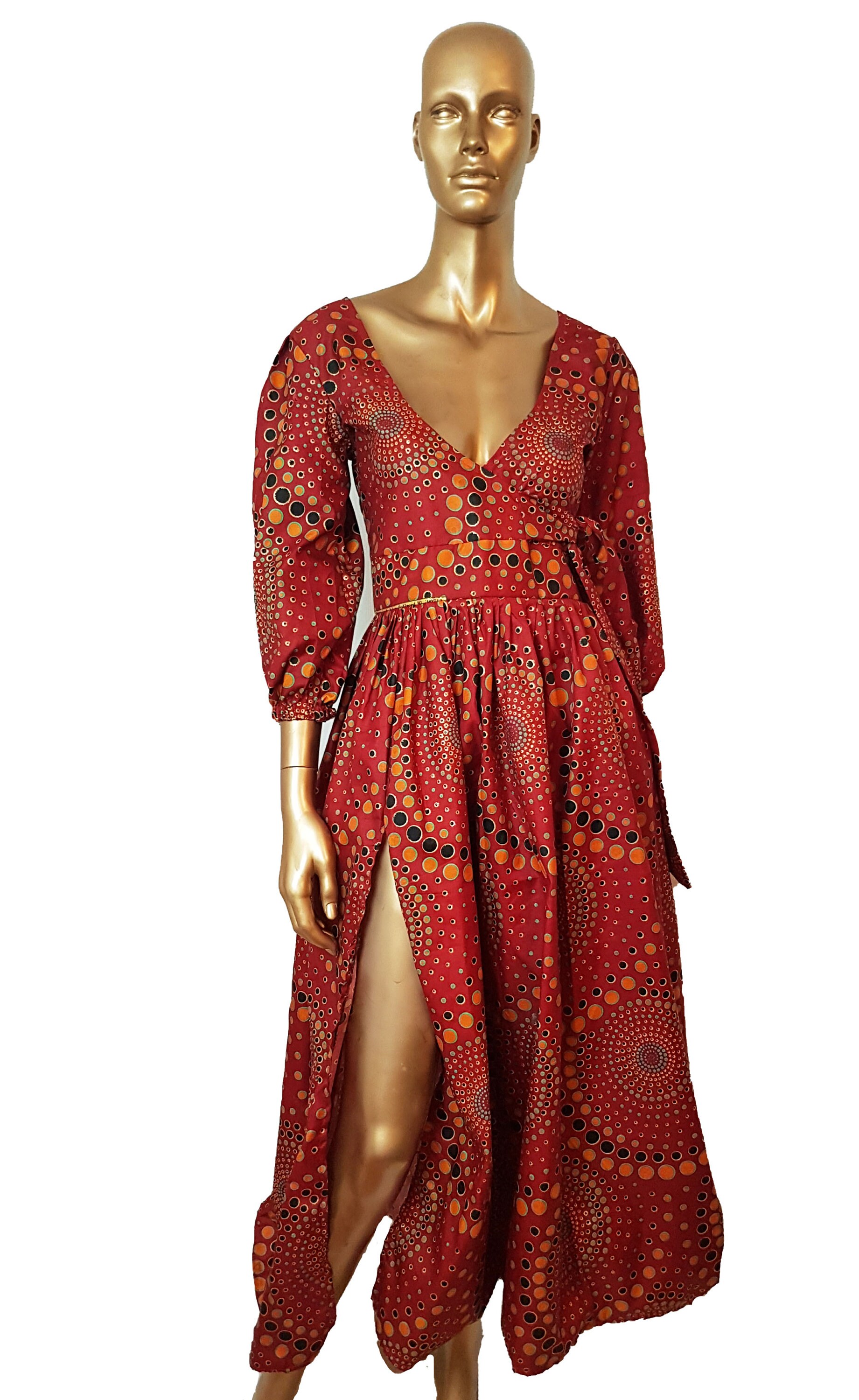 Maroon African Print Maxi Dress | Etsy