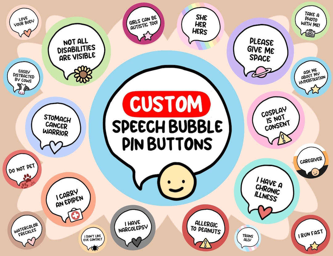 Custom Speech Bubble Pin Buttons | Funny Sayings, Disabilities ...