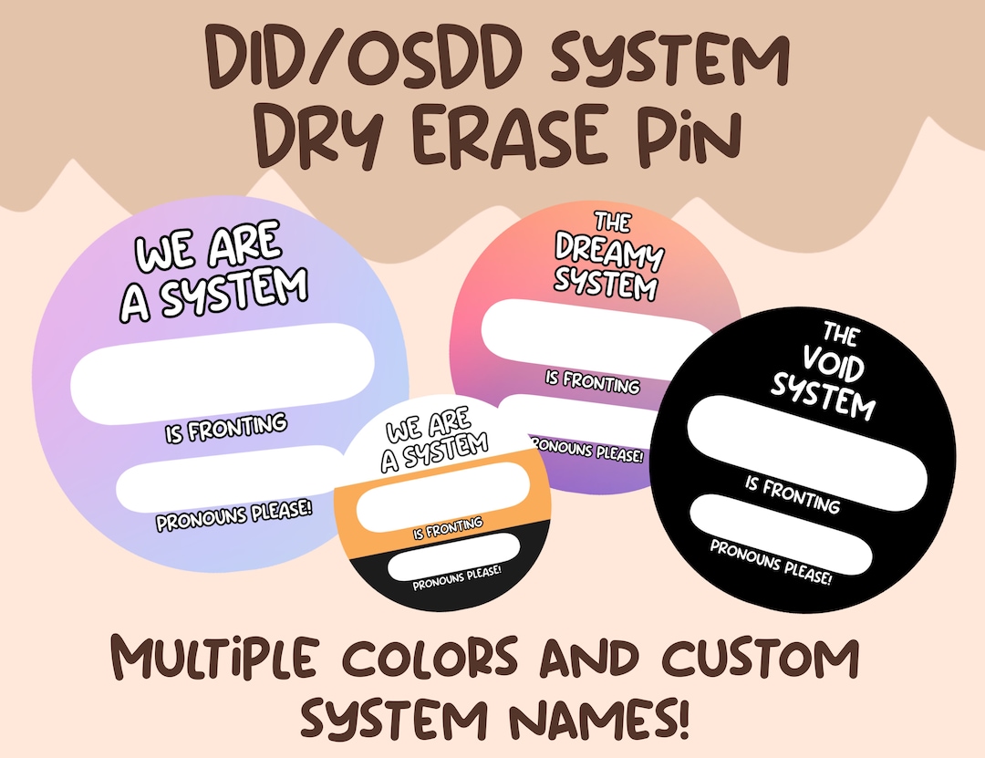 CUSTOM Dissociative Identity Disorder Dry Erase Pin || Who is Fronting Name and Pronouns Badge ...