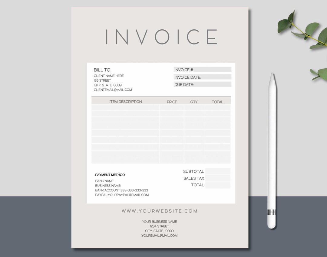 Invoice Template, Editable Invoice, Fillable PDF Template, Auto ...