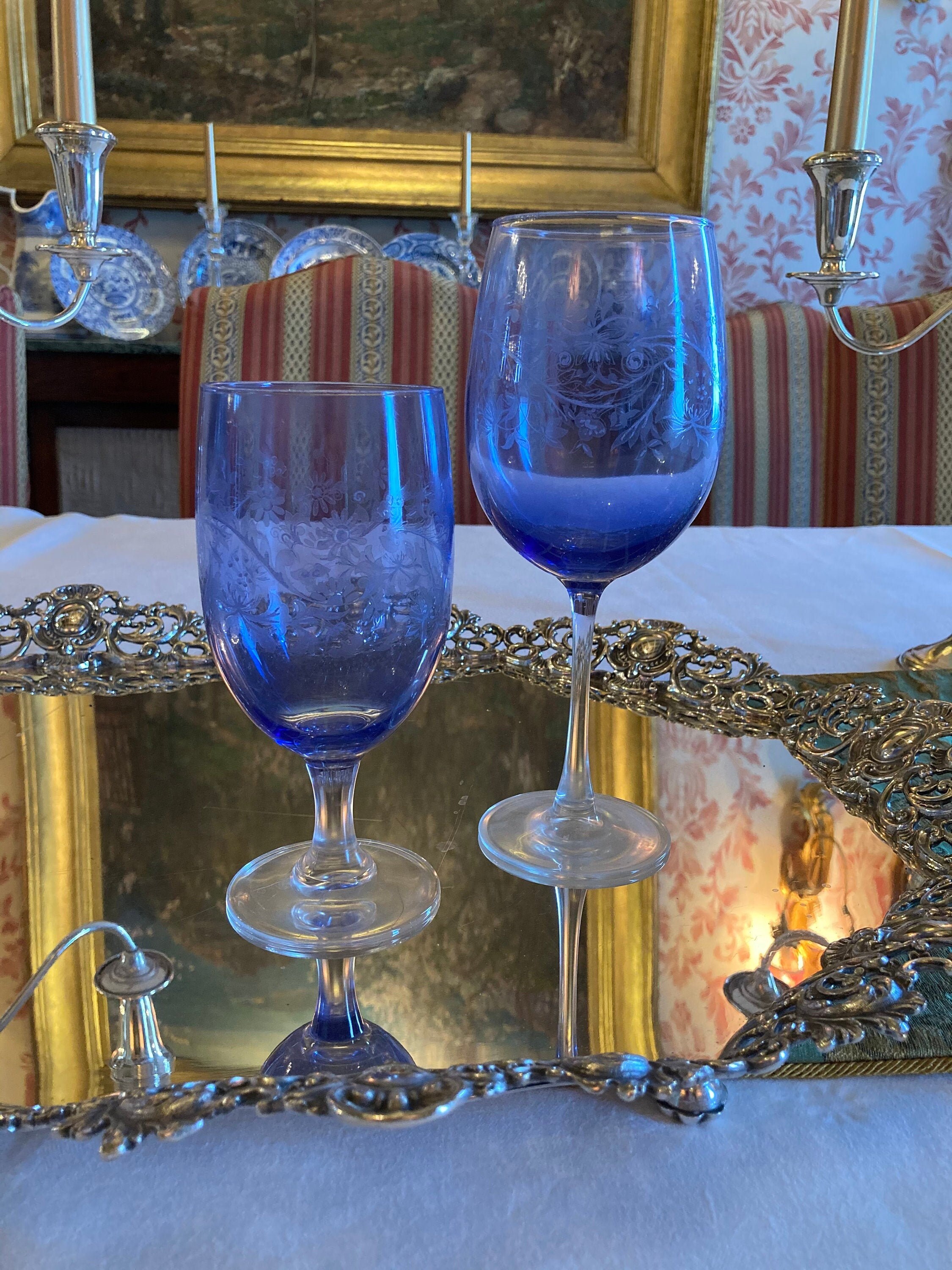 Blue Spode Wine Glasses - Etsy