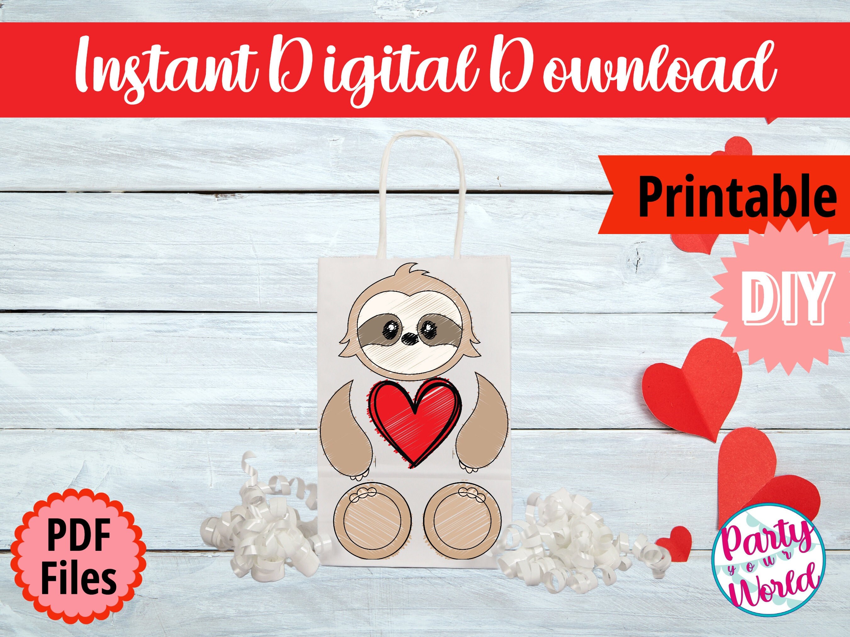 Printable Sloth Valentine's Day Mailbox/bag Coloring Page Decorating ...