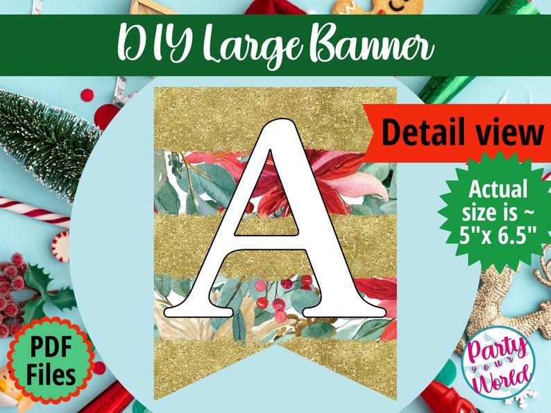 Printable Christmas Banner , Instant Digital Download Merry Christmas ...