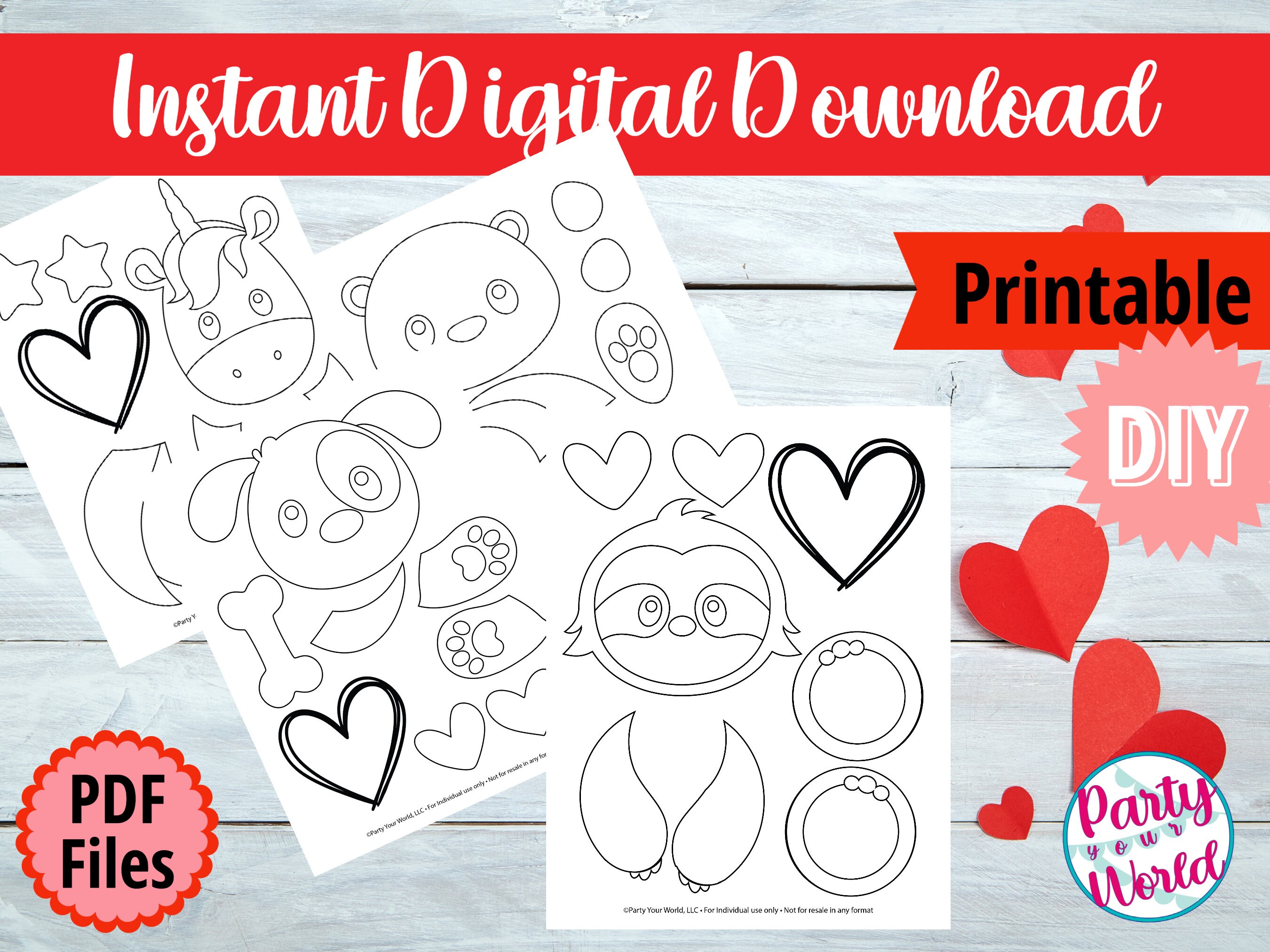 Printable Coloring Page Unicorn, Sloth, Otter and Puppy Valentine's Day ...