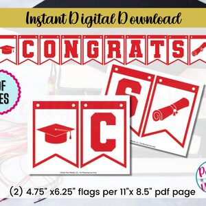 Printable DIY Red & White congrats Graduation Banner, Instant Digital ...