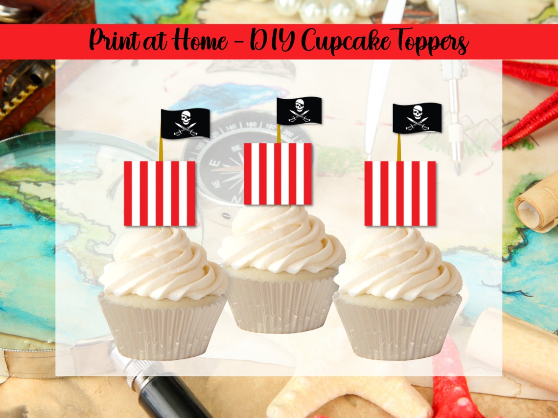 PRINTABLE Pirate Flag Cupcake Toppers, Instant DIGITAL Download Pirate ...