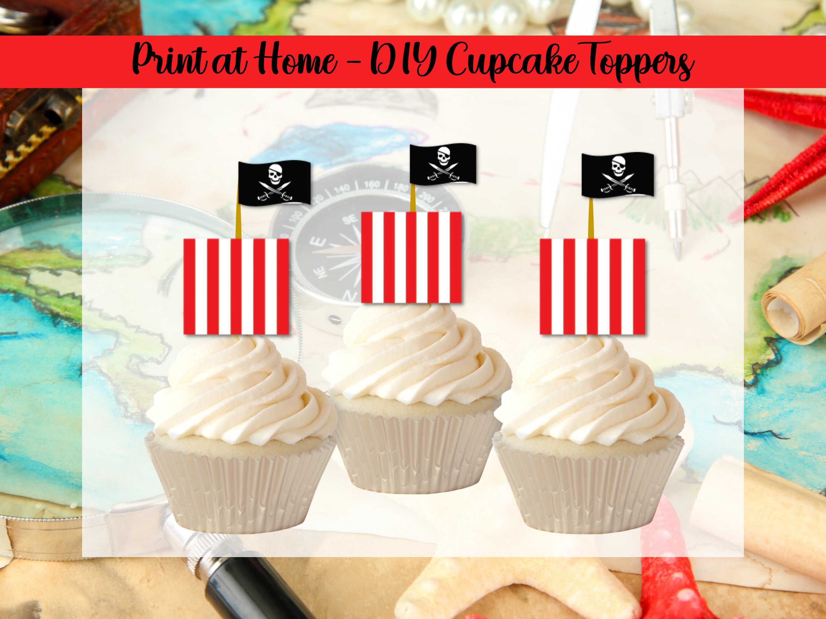 PRINTABLE Pirate Flag Cupcake Toppers, Instant DIGITAL Download Pirate ...