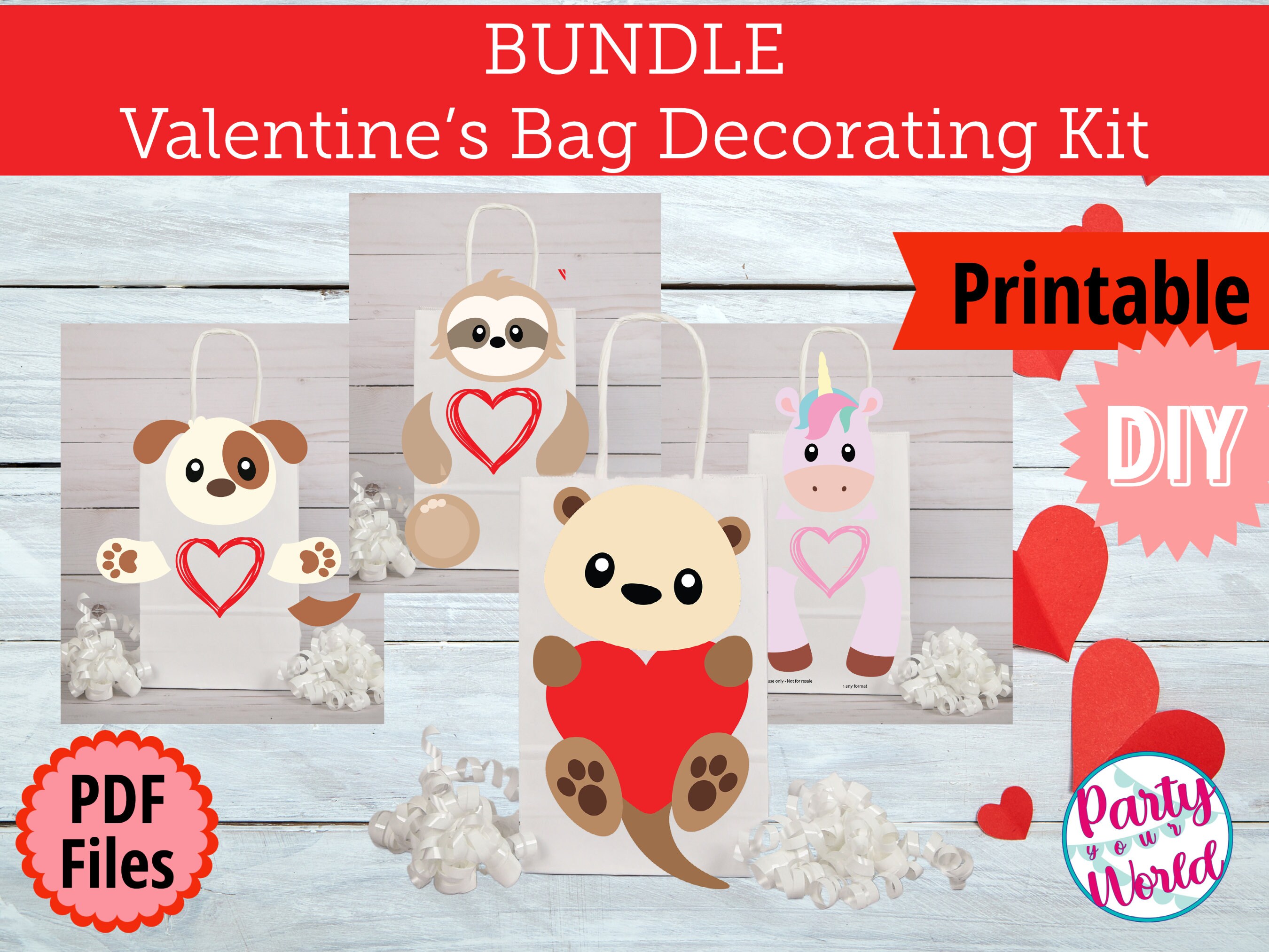 Printable Unicorn, Sloth, Otter and Puppy Valentine's Day Mailbox/bag ...