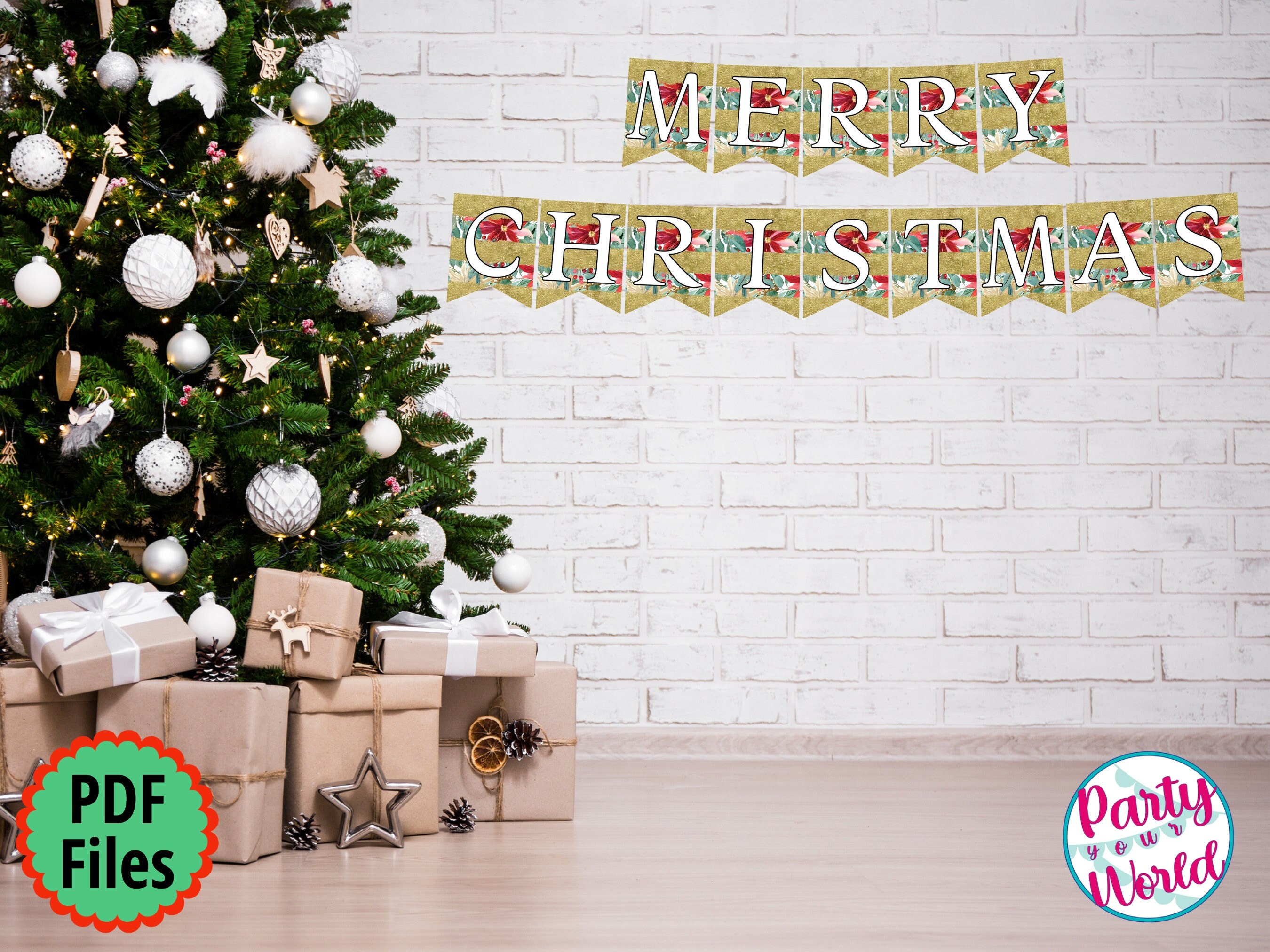 Printable Christmas Banner , Instant Digital Download Merry Christmas ...