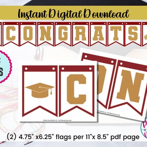 Printable DIY Maroon & Gold congrats Graduation Banner, Instant Digital ...