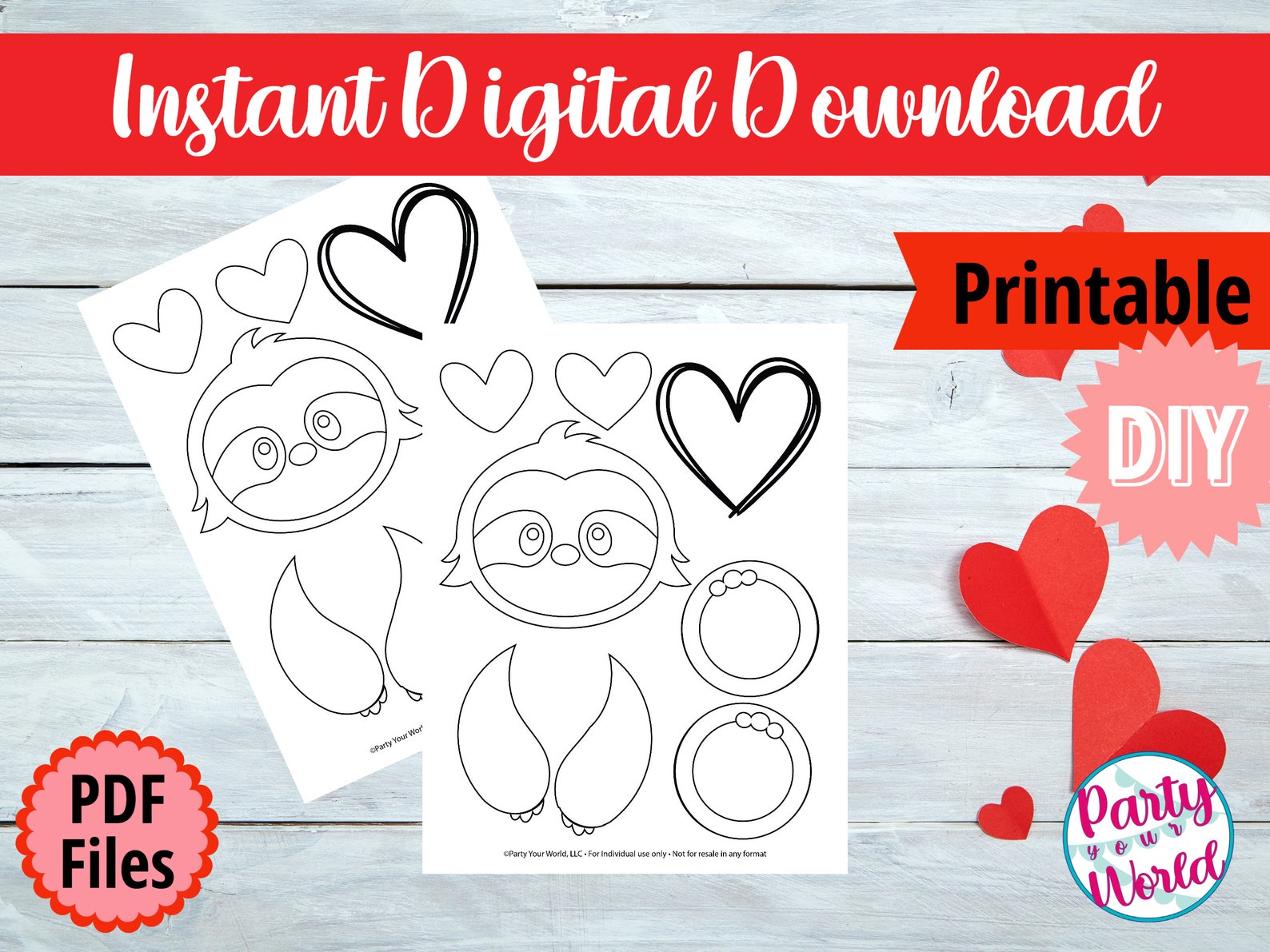 Printable Sloth Valentine's Day Mailbox/bag Coloring Page Decorating ...