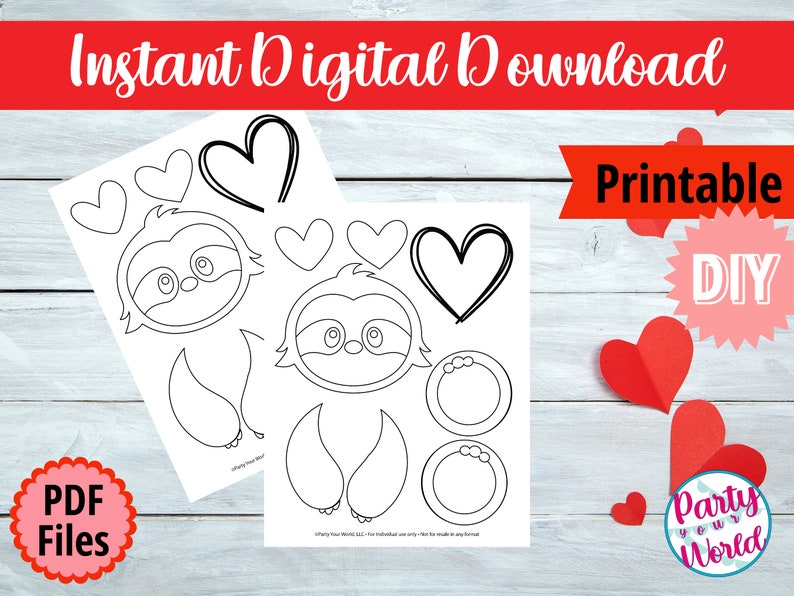 Printable Sloth Valentine's Day Mailbox/bag Coloring Page Decorating ...