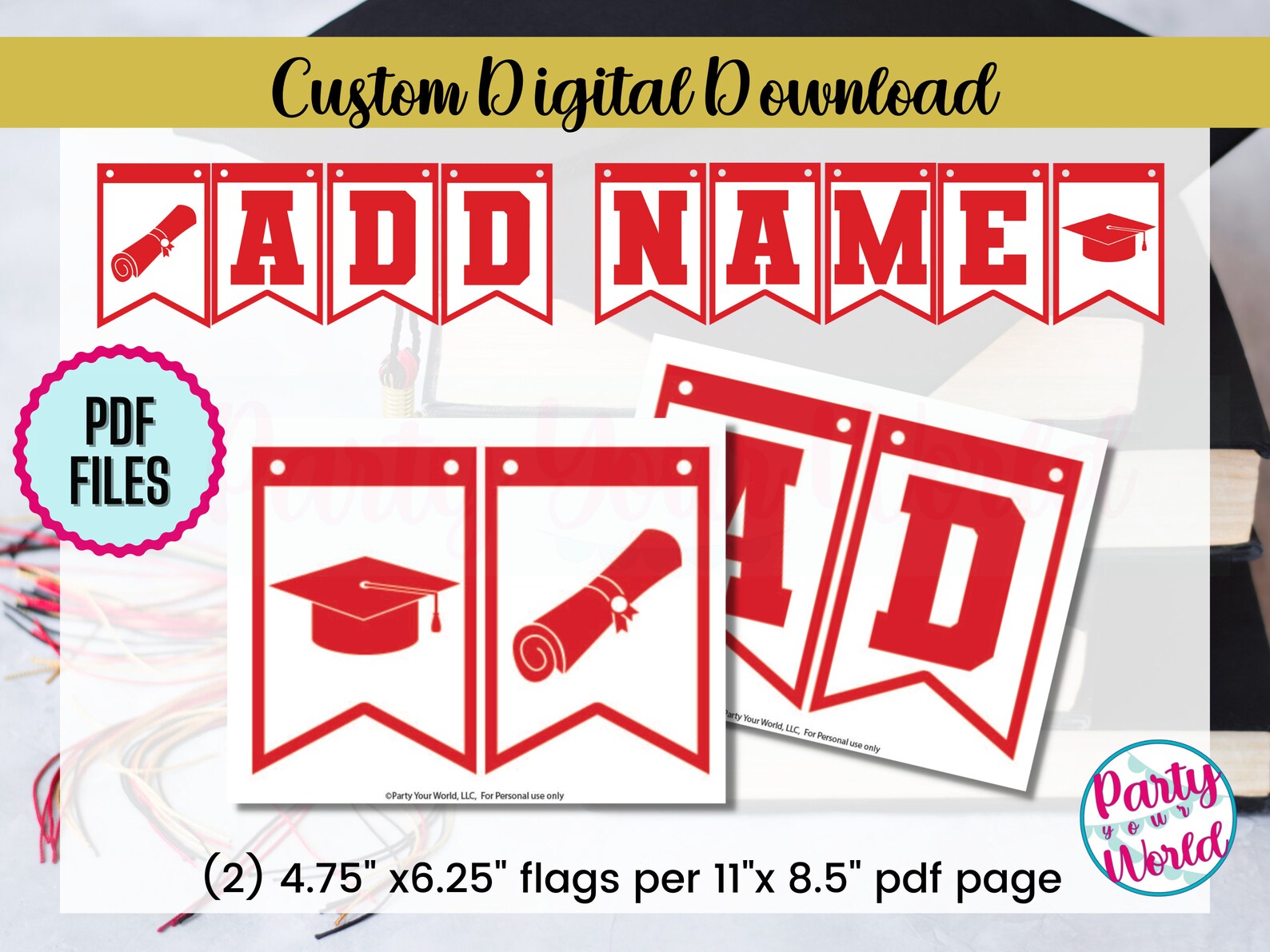 Printable DIY Red & White Custom Name Graduation Banner, Made-to-order ...