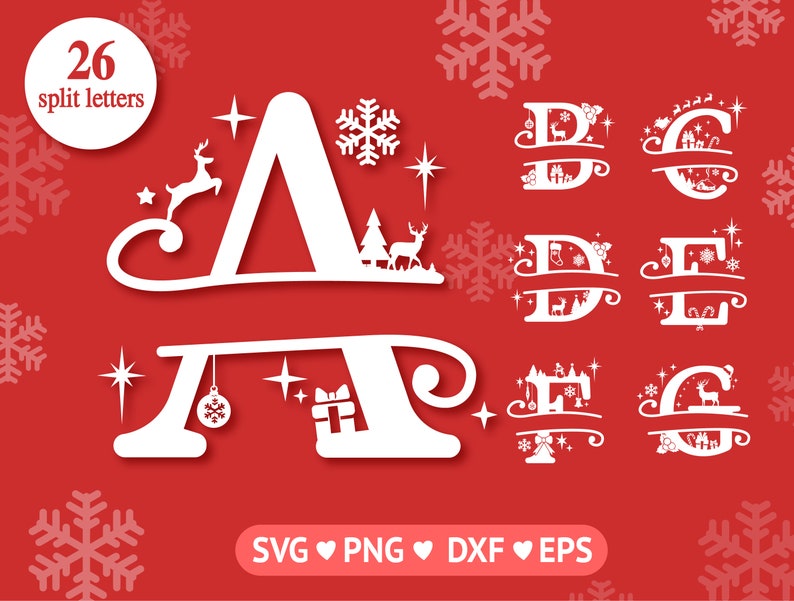 Christmas Split Letters, Christmas Split Alphabet, Christmas Monogram ...