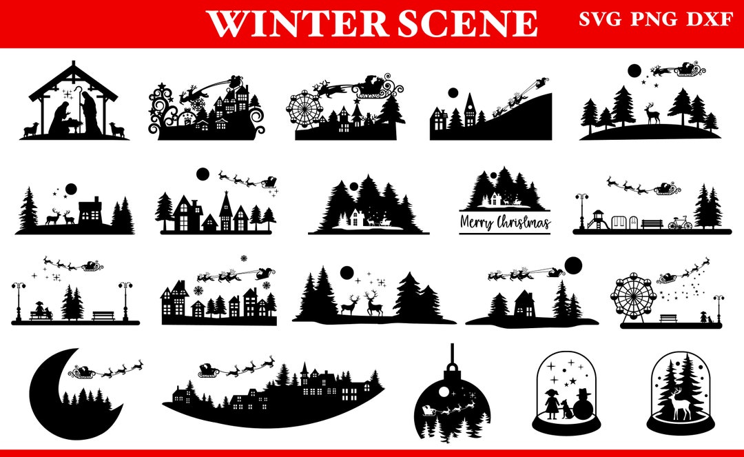 Christmas Scene SVG Bundle: Santa, Reindeer, Pine Tree (digital ...