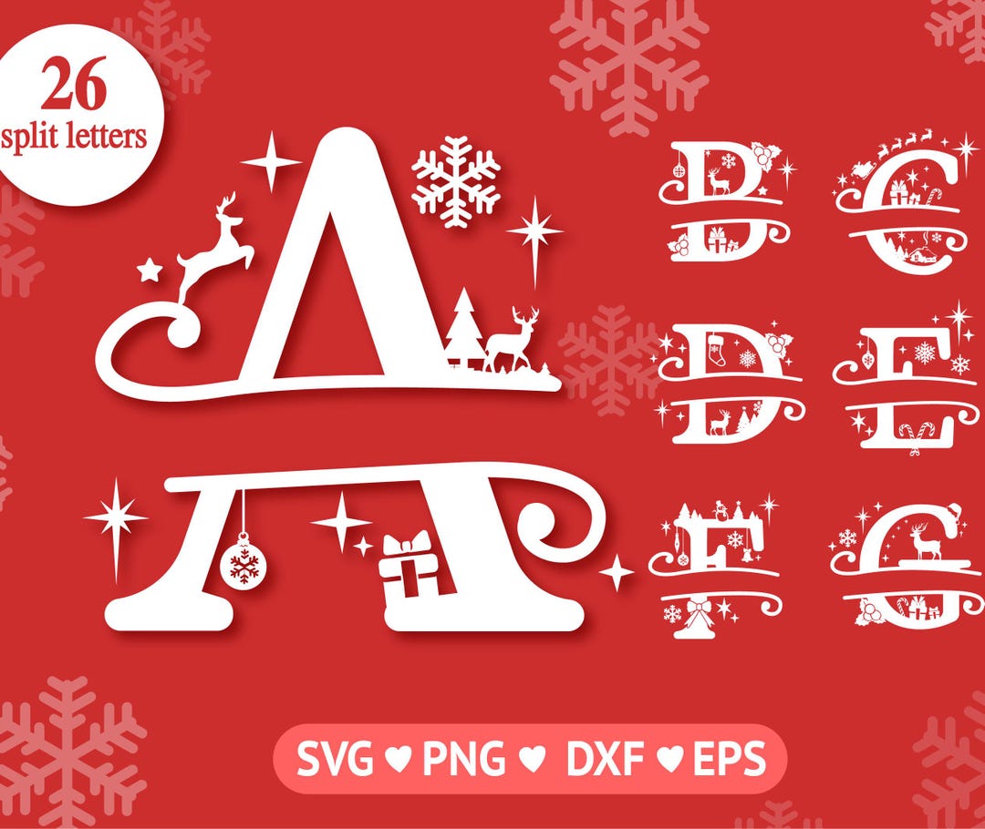 Christmas Split Letters, Christmas Split Alphabet, Christmas Monogram ...
