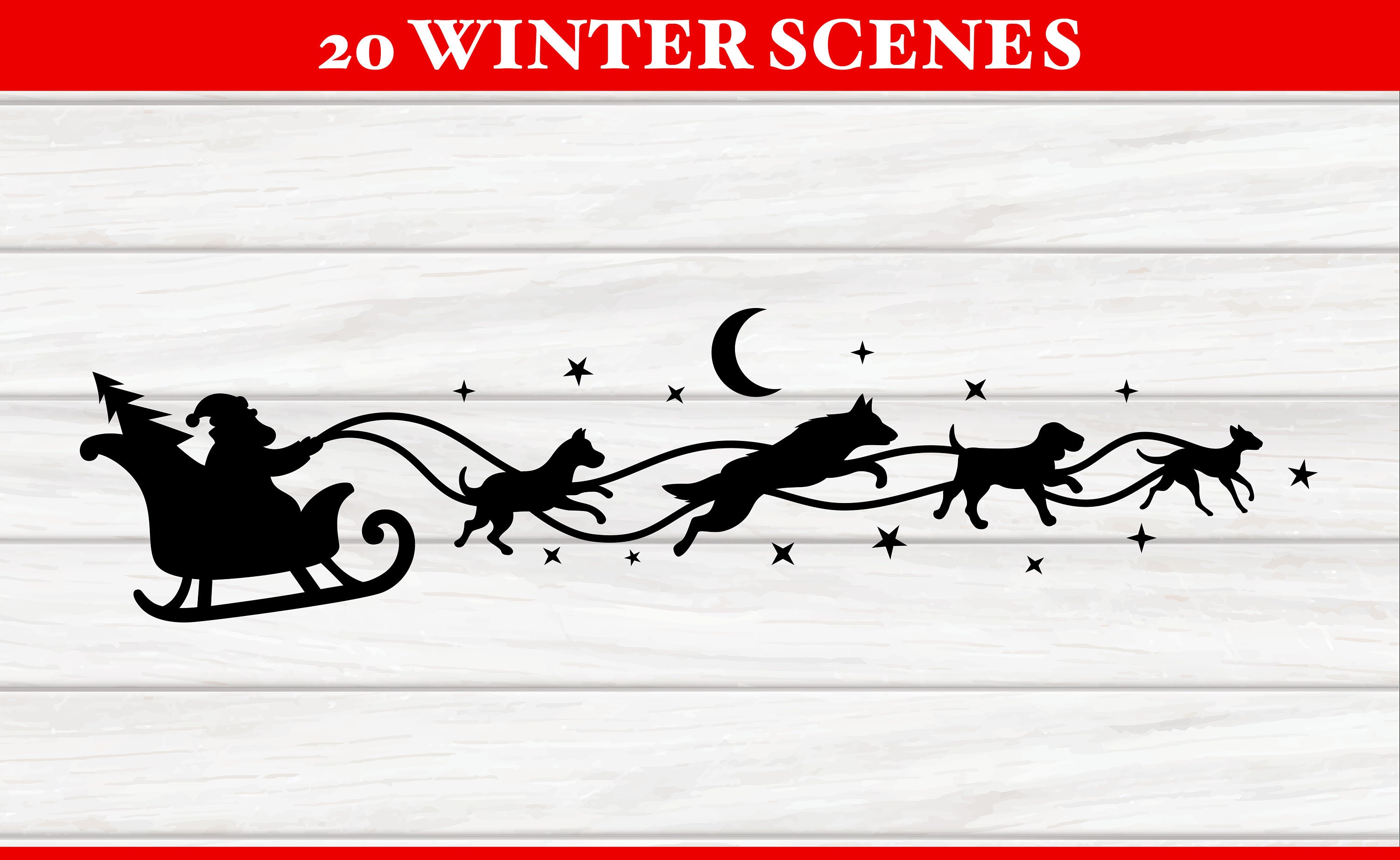 Christmas Scene SVG Bundle: Santa's Sleigh With Reindeer & Animals ...