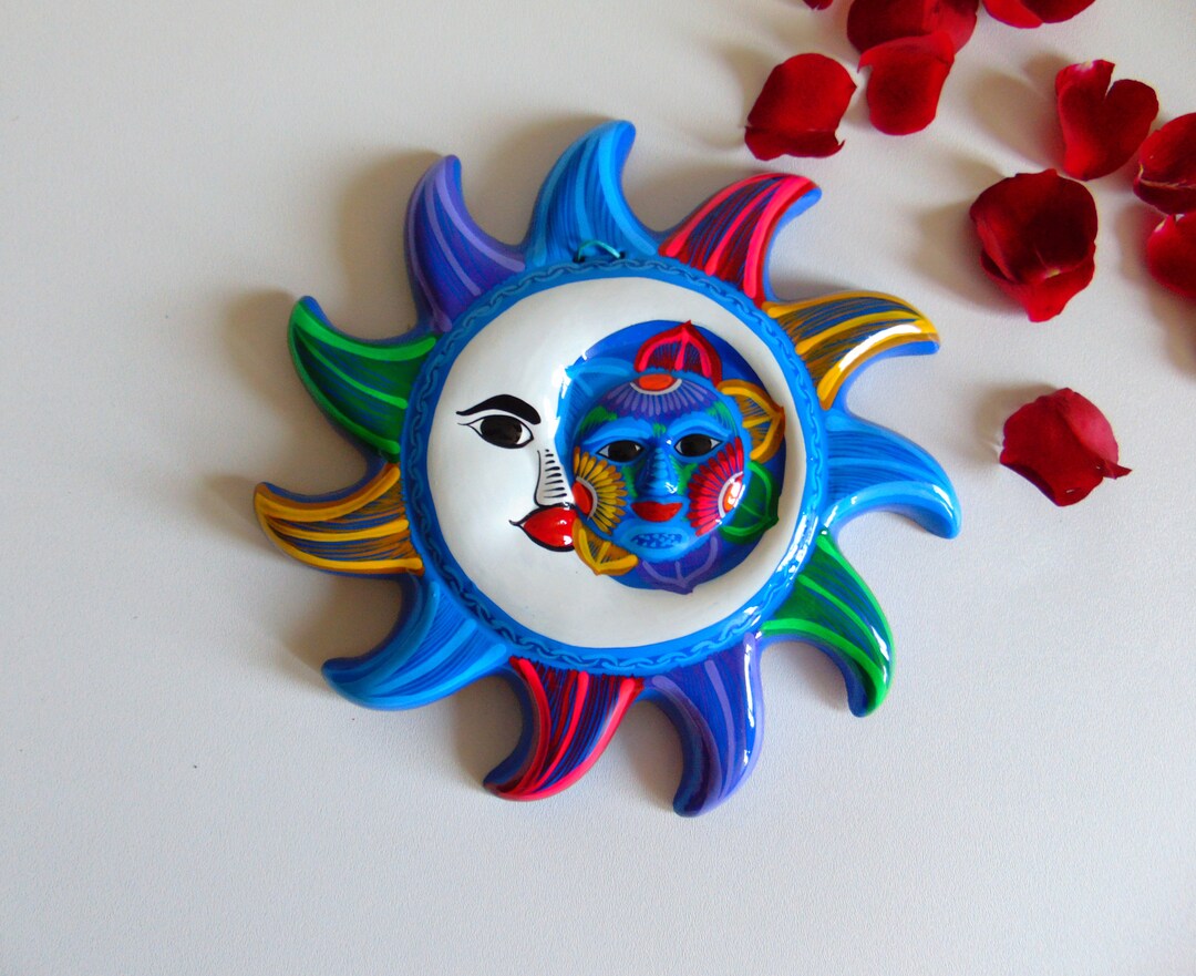 Vibrant Sun-moon Eclipse, Terra Cotta Wall Hanging From Oaxaca, Mexico ...