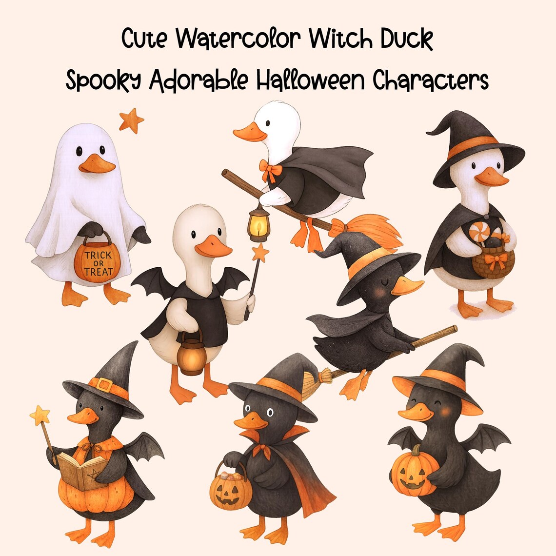 Halloween Duck Clipart Bundle: 24 Watercolor Pngs (digital Download) - Etsy