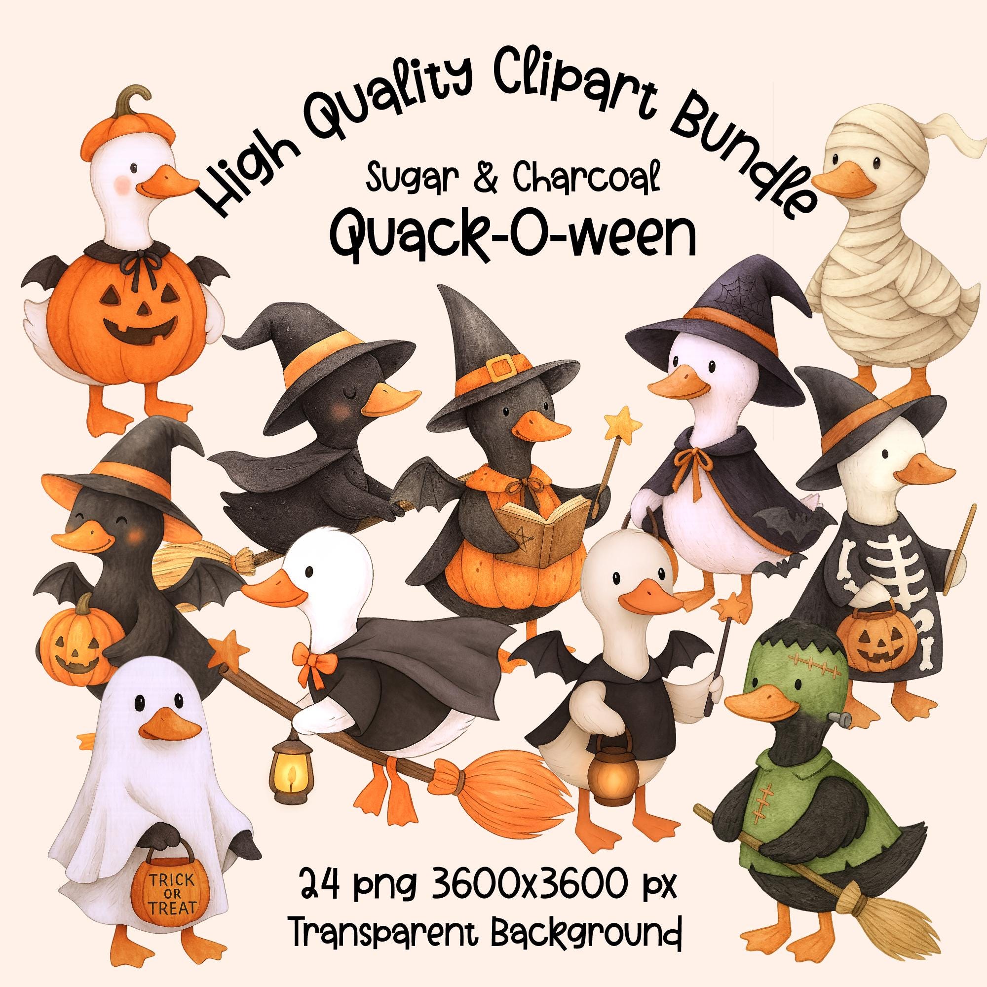 Halloween Duck Clipart Bundle: 24 Watercolor Pngs (digital Download) - Etsy
