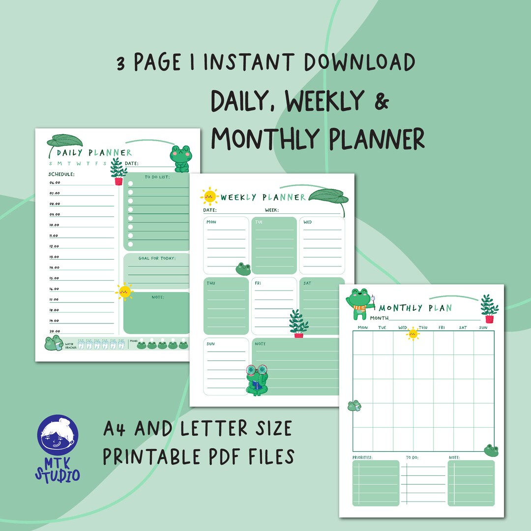 Daily Weekly Monthly Planner Printable | Minimal Planner Set | A4 & US ...