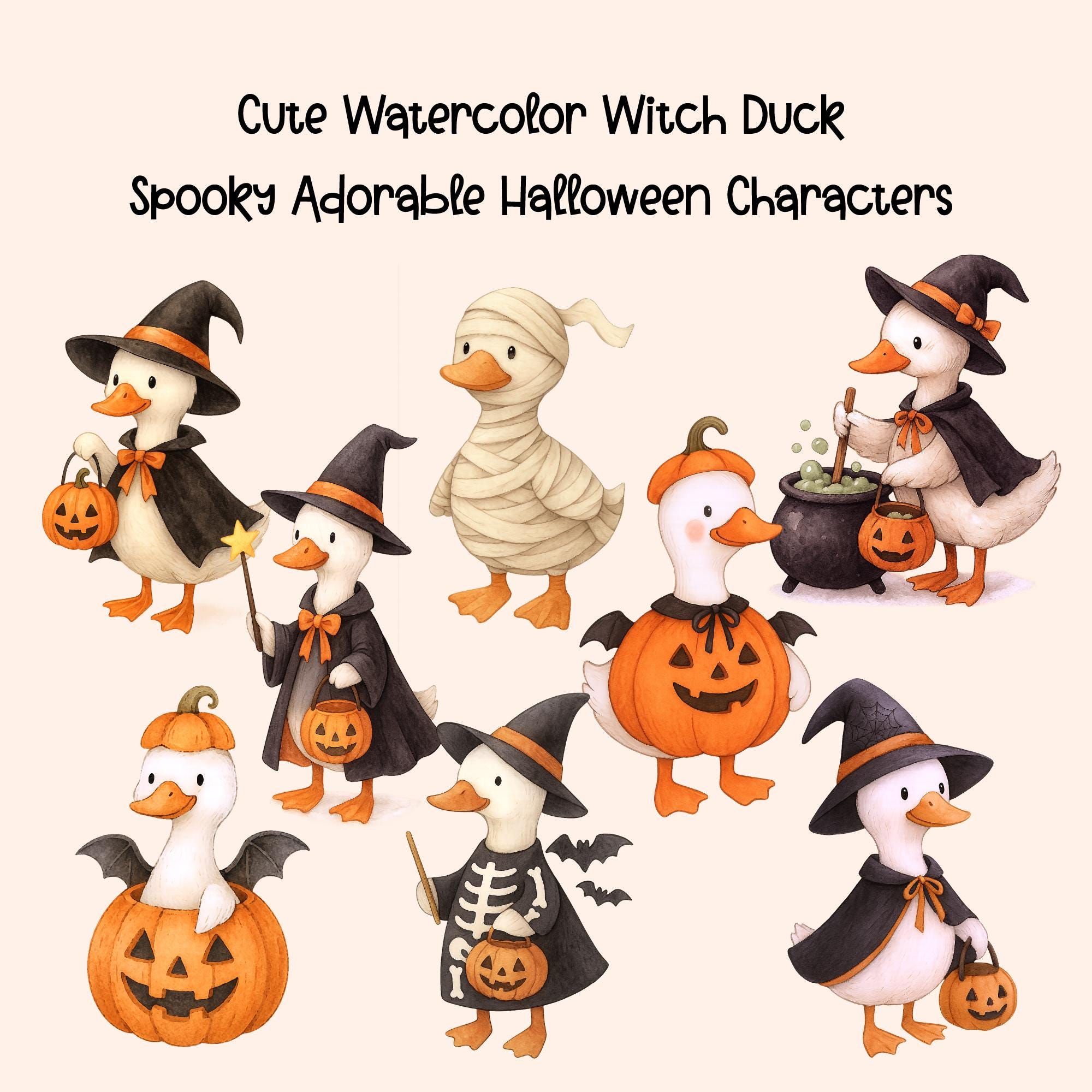 Halloween Duck Clipart Bundle: 24 Watercolor Pngs (digital Download) - Etsy
