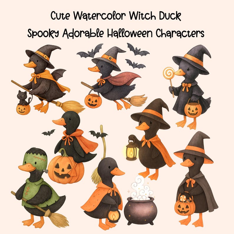 Halloween Duck Clipart Bundle: 24 Watercolor Pngs (digital Download) - Etsy