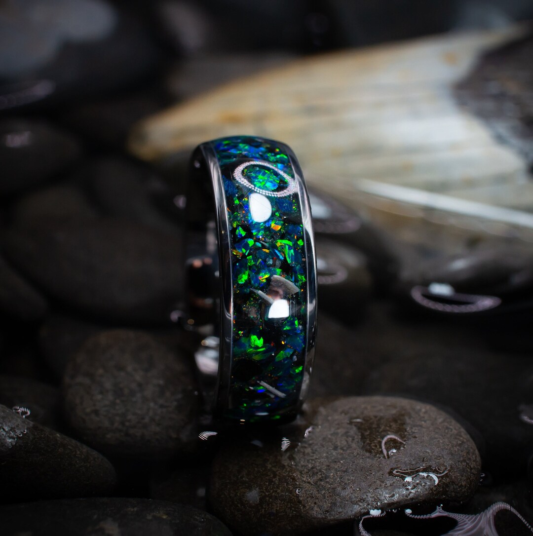 Megalodon Shark Tooth, Raw Emerald, Ethiopian Opal, Handmade Tungsten ...