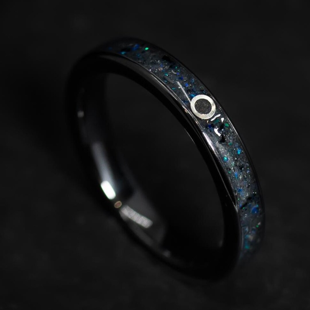 Moon Rock, Meteorite, Obsidian and Opal Ring. Custom Handmade to Order ...