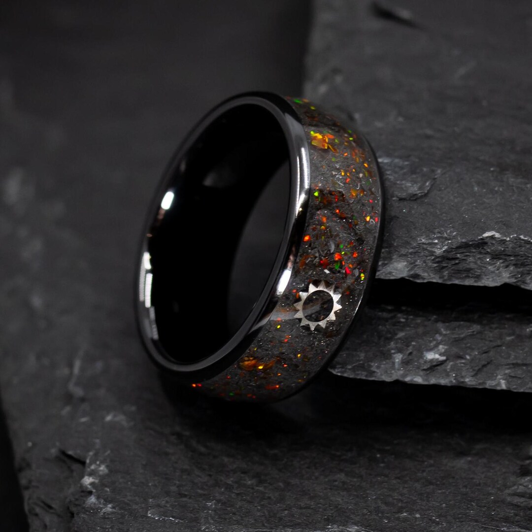 Lunar Rock, Meteorite, Vesta Asteroid Hand Made Ring, Black Glow in the ...