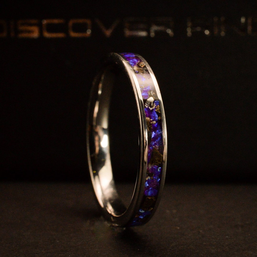 Handmade Stegosaurus Fossil Ring: Meteorite, Opal & Amethyst Tungsten ...