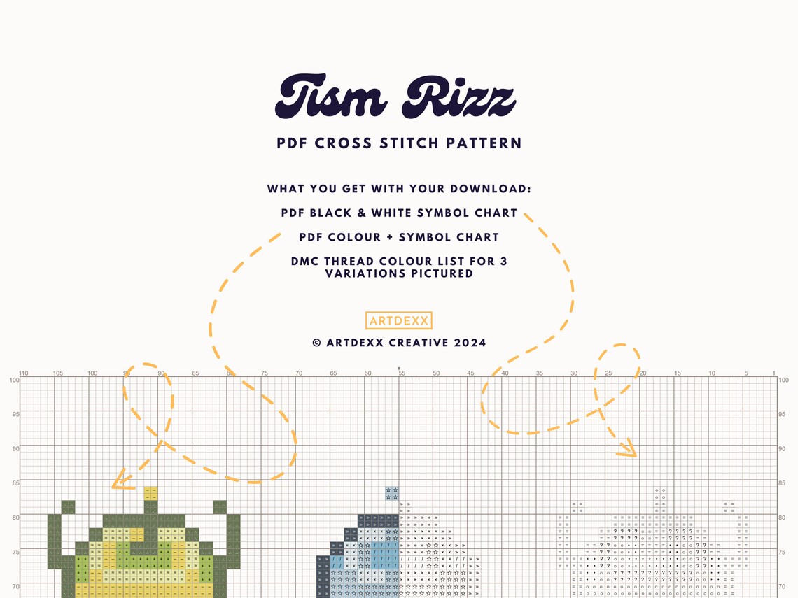Tism Rizz Cross Stitch Pattern 4 Colour Variations PDF Instant Download ...