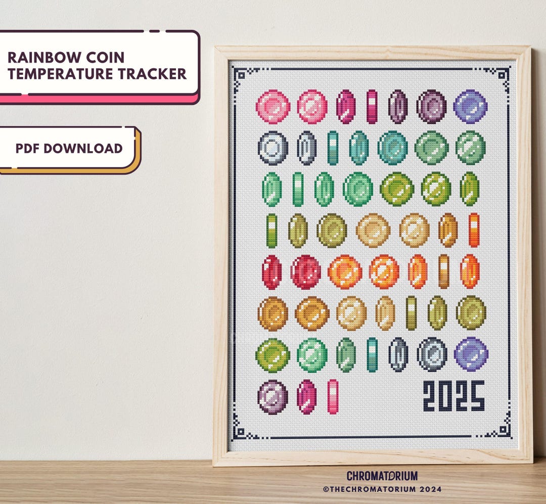 Rainbow Coin Gaming Inspired Temperature Tracker Cross Stitch Pattern ...
