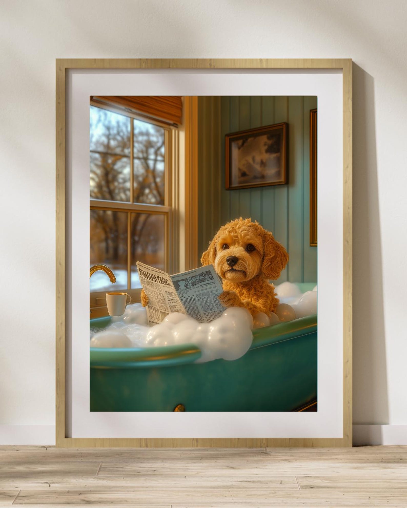 Cockapoo in Bath, Retro Bathroom Print. Fun Animal Prints Bathroom Wall ...