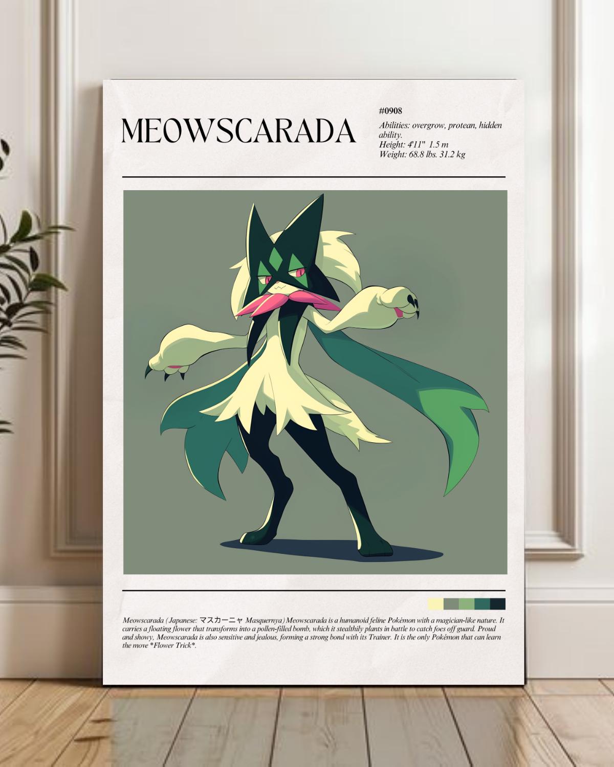 Sprigatito, Meowscarada Pokemon Poster. Wall Art for Living Room ...