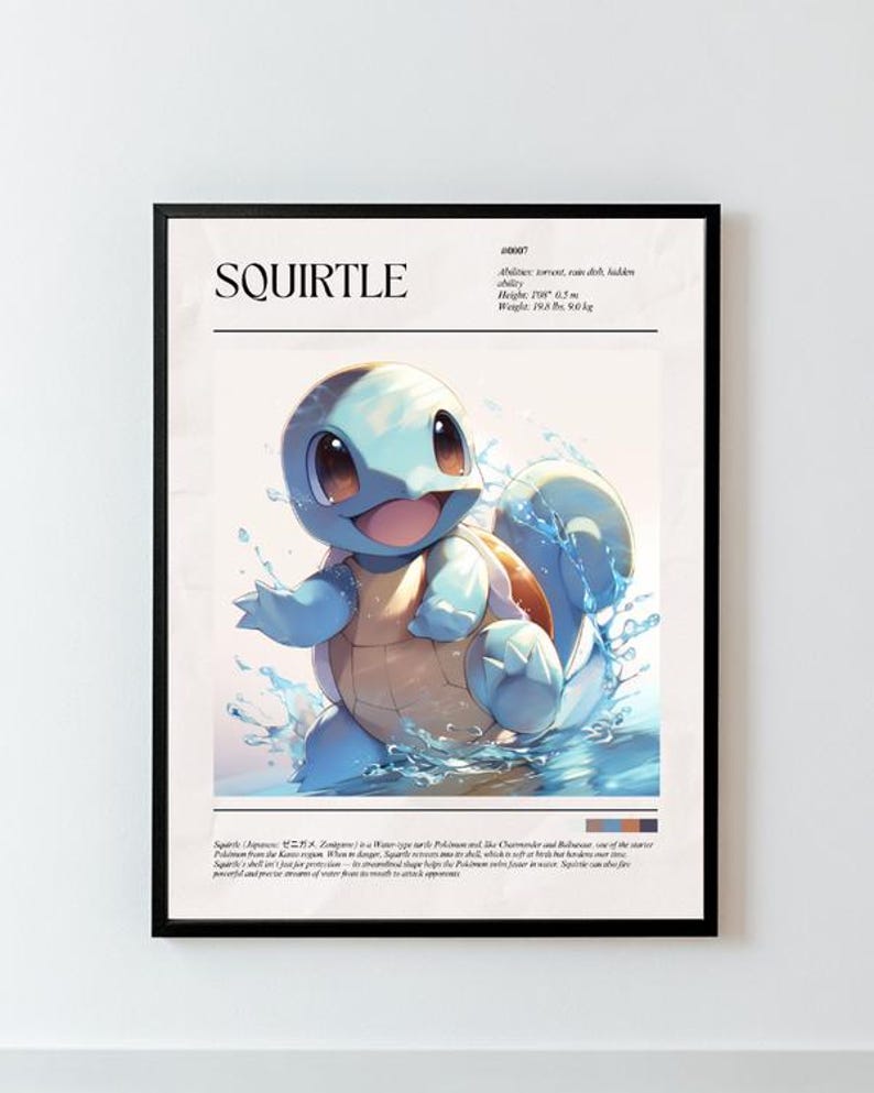Squirtle Pokemon Poster. Wall Art for Living Room. Gaming Style Wall ...