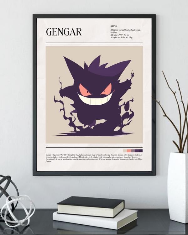 Gengar Pokemon Poster. Wall Art for Living Room. Gaming Style Wall ...
