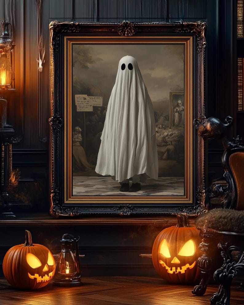 Ghost in the Museum, Halloween Print, Vintage Poster, Artistic Poster ...