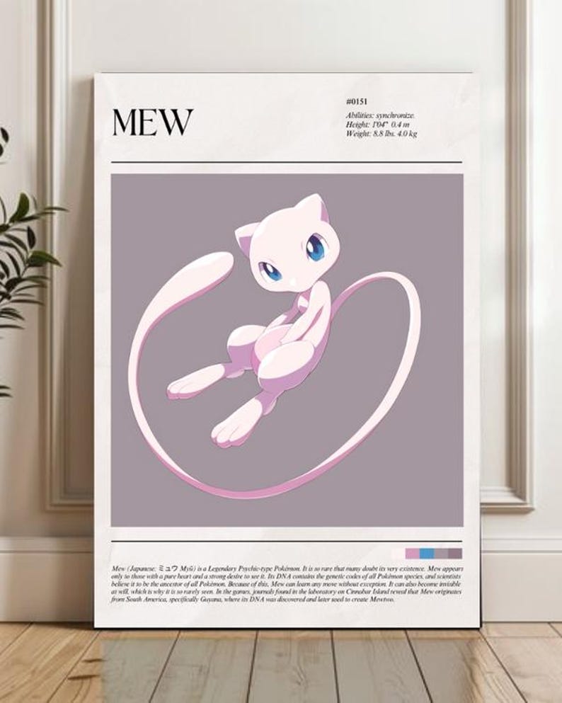 Mewtwo Poster, Mew Pokemon Poster, Legendary Pokemon Wall Art, Anime ...