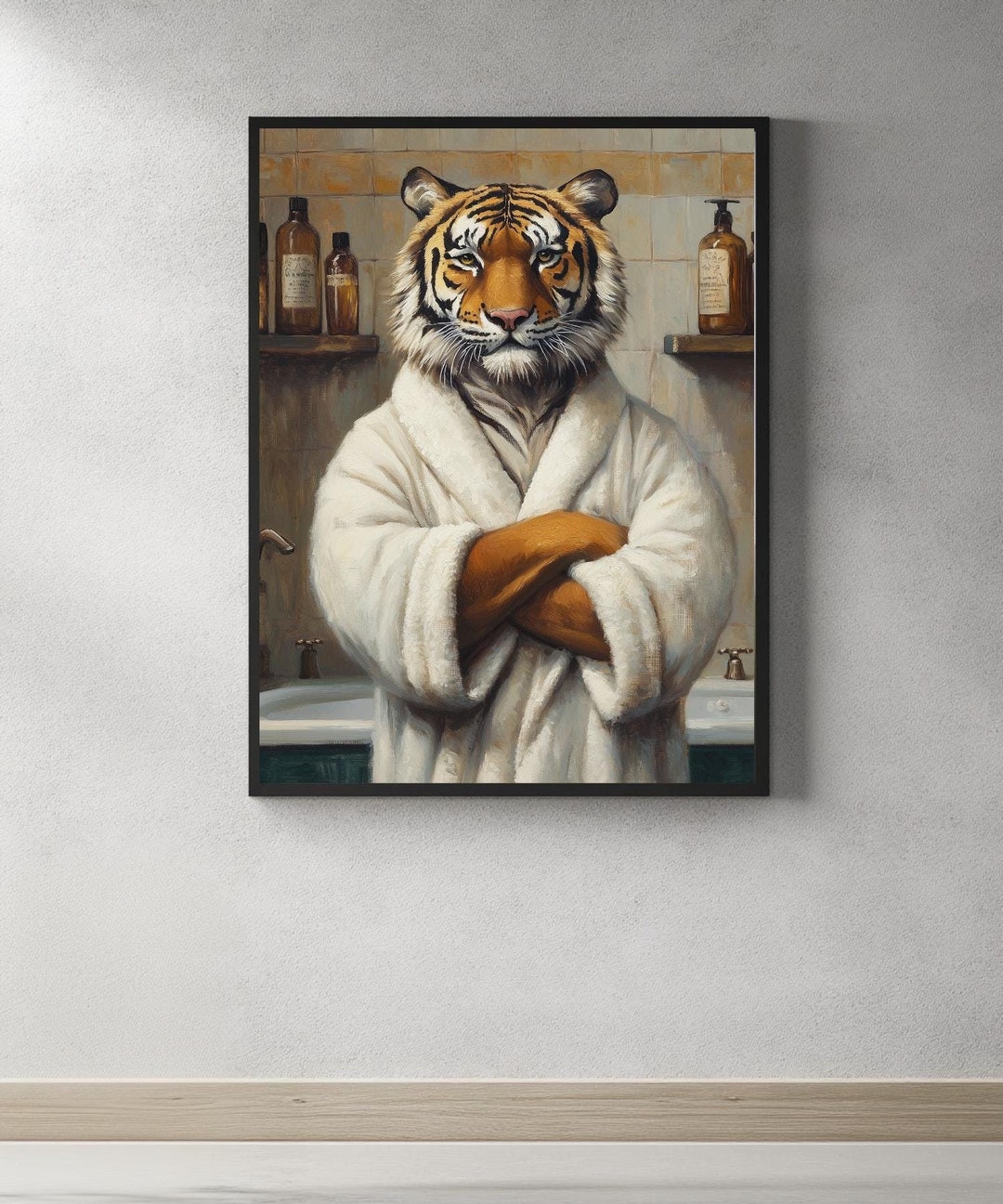 Tiger in a Bathrobe, Retro Print for the Bathroom. Fun Animal Prints ...