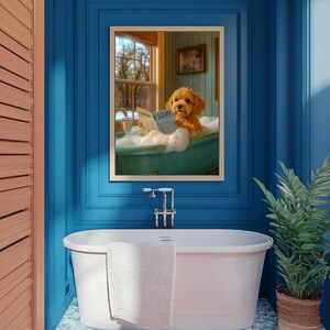 Cockapoo in Bath, Retro Bathroom Print. Fun Animal Prints Bathroom Wall ...
