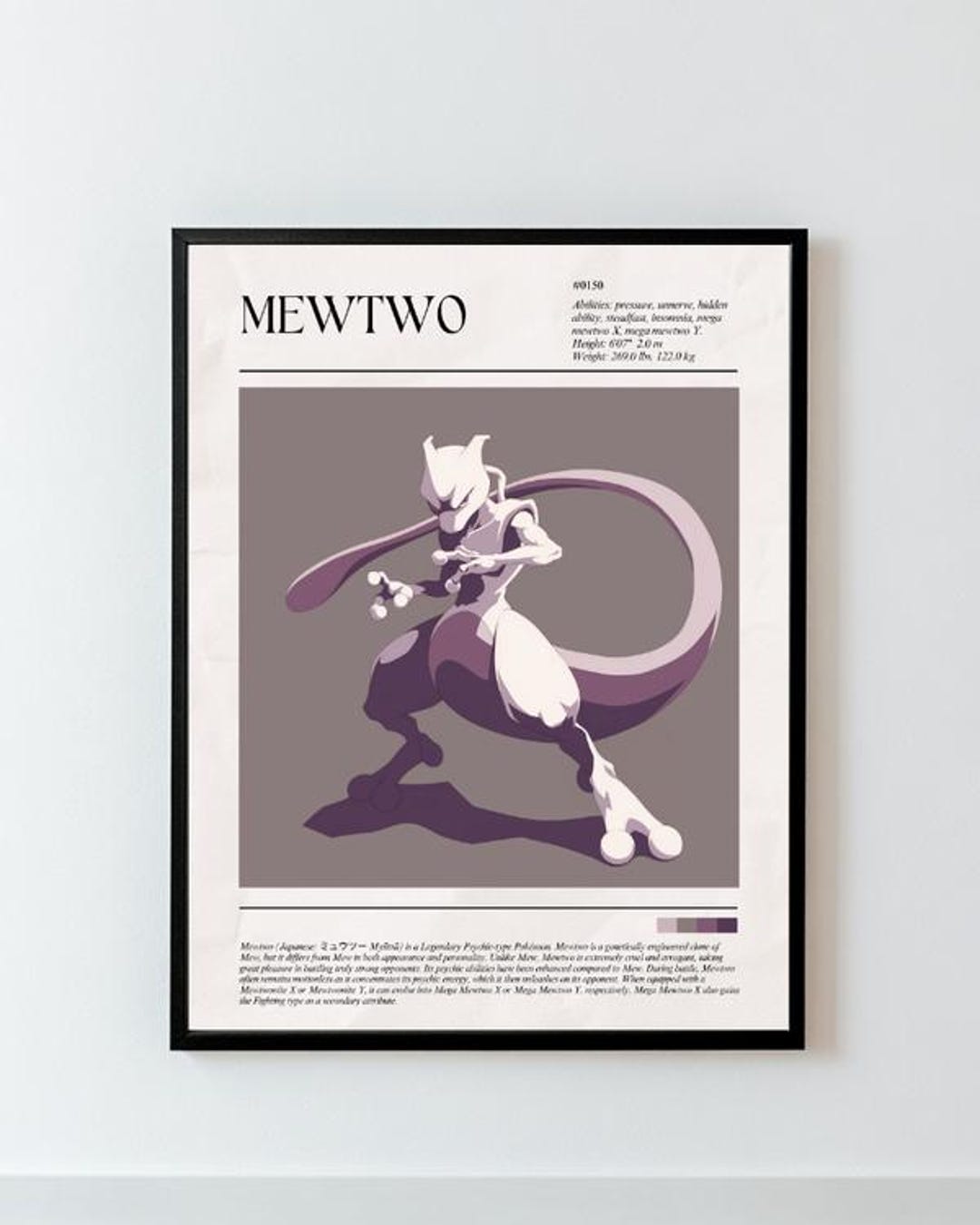 Mewtwo Pokemon Poster. Wall Art for Living Room. Gaming Style Wall ...