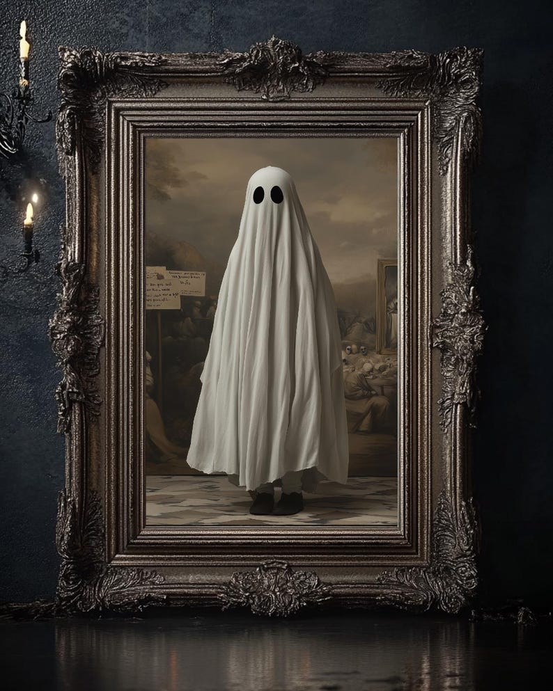 Ghost in the Museum, Halloween Print, Vintage Poster, Artistic Poster ...