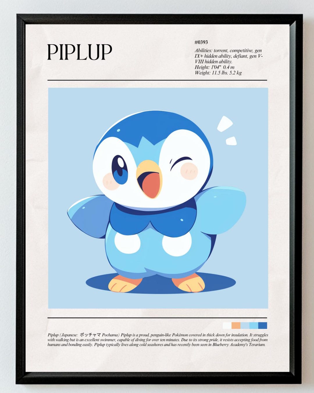 Piplup. Pokemon Poster. Wall Art for Living Room. Gaming Style Wall ...
