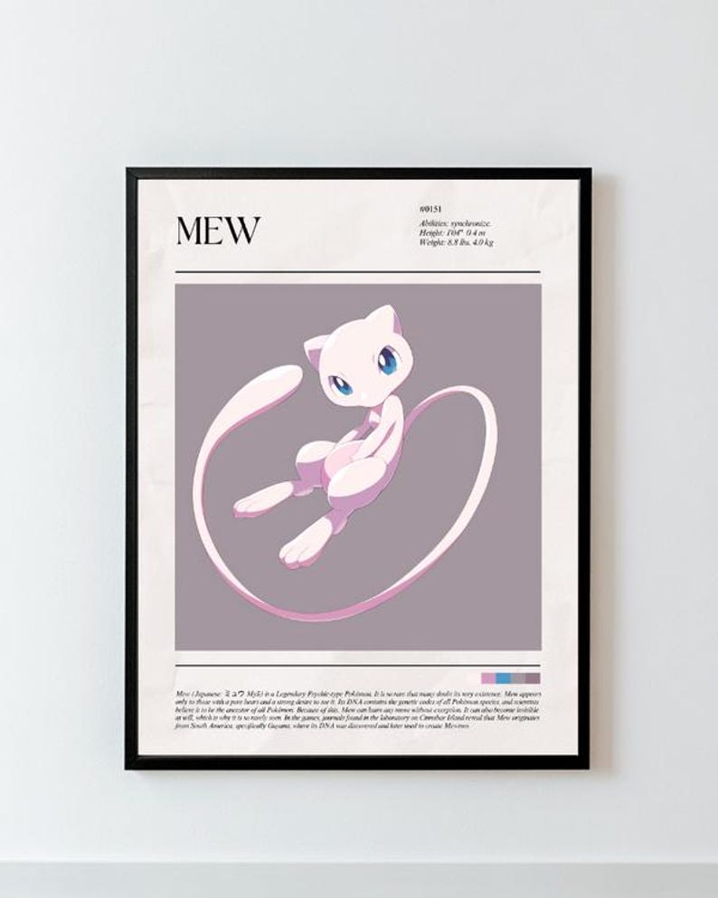Mewtwo Poster, Mew Pokemon Poster, Legendary Pokemon Wall Art, Anime ...