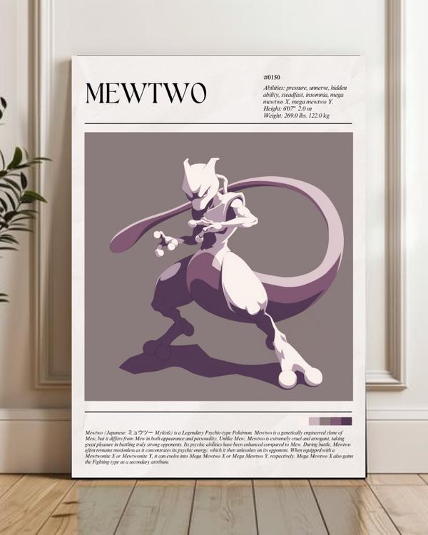 Mewtwo Poster, Mew Pokemon Poster, Legendary Pokemon Wall Art, Anime ...