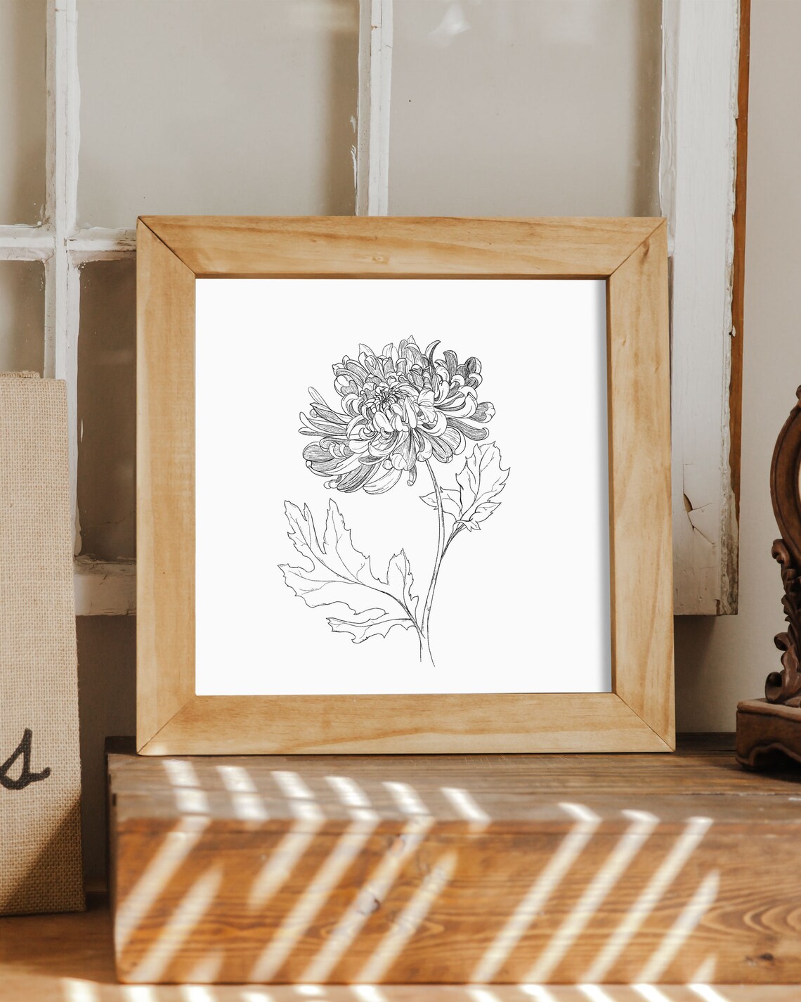 November Birth Flower Wall Art - Chrysanthemum Ink Illustration - Etsy